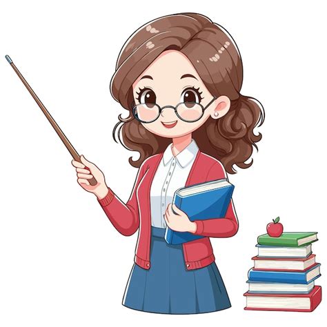 Cartoon Female Teacher With Pointer Stick Vector Illustration Premium Ai Generated Vector
