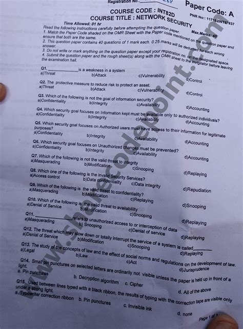 Int82d Network Security Mid Term Exam Question Paper Int 82d Lpu Question Paper