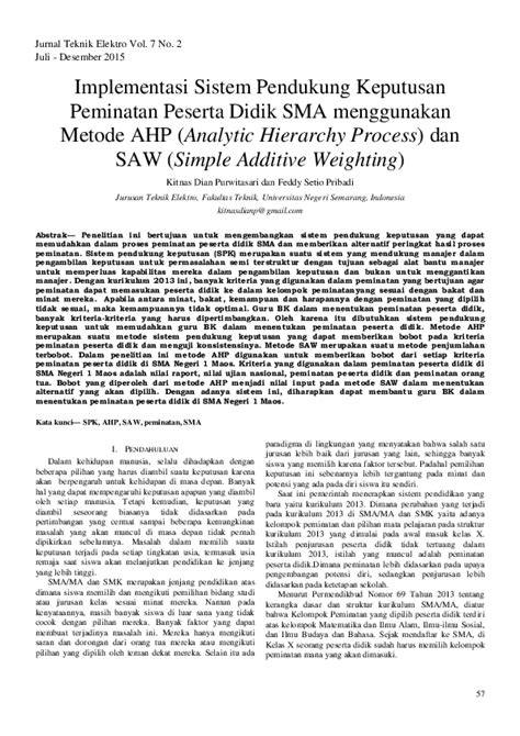 Pdf Implementasi Sistem Pendukung Keputusan Peminatan Peserta Didik Sma Menggunakan Metode Ahp