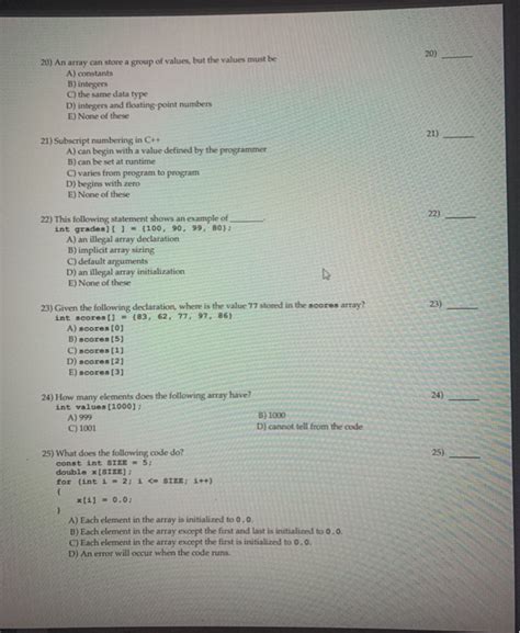Solved 20 20 An Array Can Store A Group Of Values But The