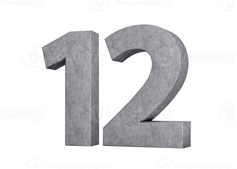 Concrete Number Twelve 12 Digit Made Of Grey Concrete Stone 3d