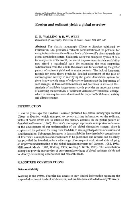Pdf Erosion And Sediment Yield A Global Overview
