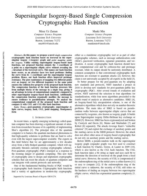 Supersingular Isogeny Based Single Compression Cryptographic Hash Function Pdf Mathematics