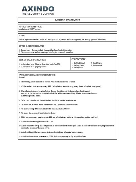 Method Statement Installation Cctv Pdf