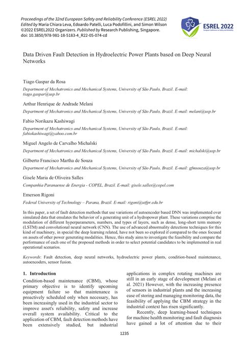 Pdf Data Driven Fault Detection In Hydroelectric Power Plants Based