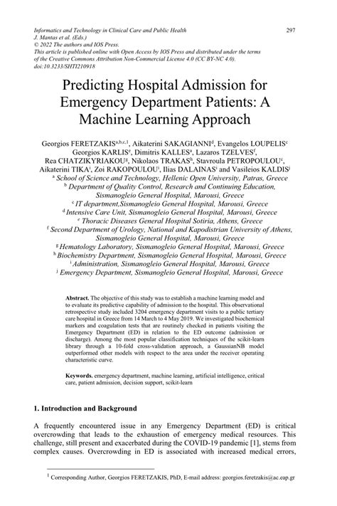 Pdf Predicting Hospital Admission For Emergency Department Patients A Machine Learning Approach