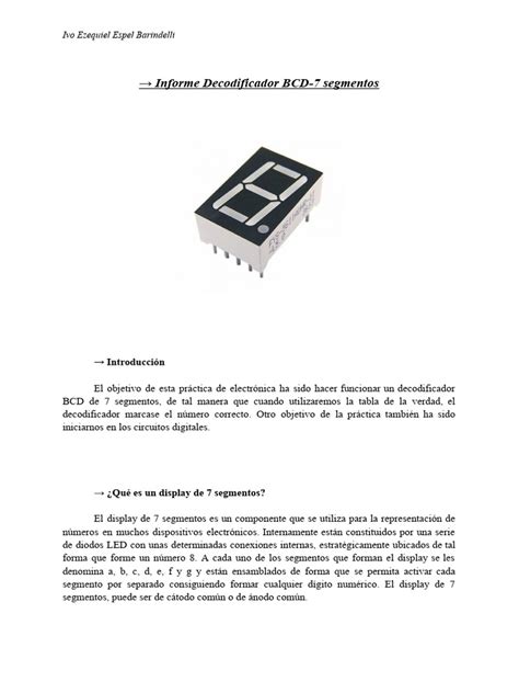 Informe Decodificador Bcd 7 Segmentos Pdf Electrónica Ciencias Fisicas