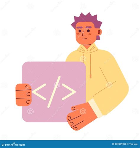 Computer Coder Job Flat Concept Vector Spot Illustration Stock Vector