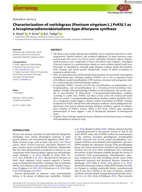 Pdf Characterization Of Switchgrass Panicum Virgatum L Pvksl1 As A Levopimaradiene