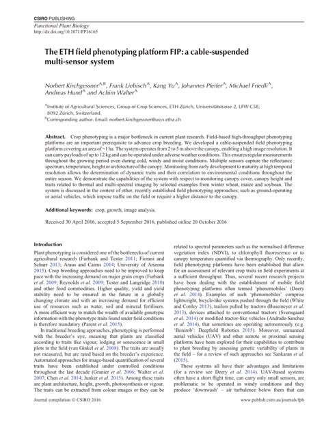 Pdf The Eth Field Phenotyping Platform Fip A Cable Suspended Multi