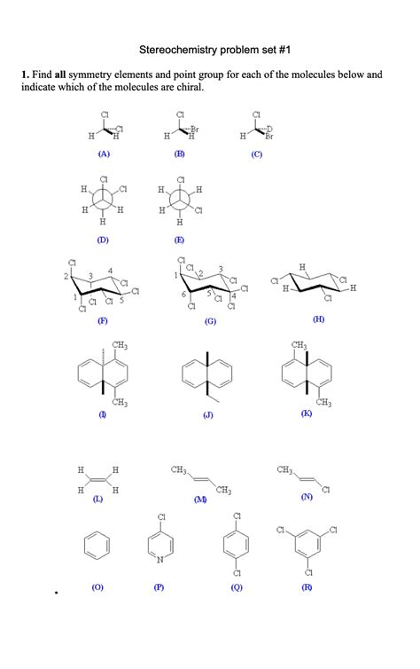 Solved Stereochemistry Problem Set Find All Symmetry Chegg