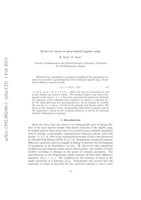pdf route to chaos in generalized logistic map