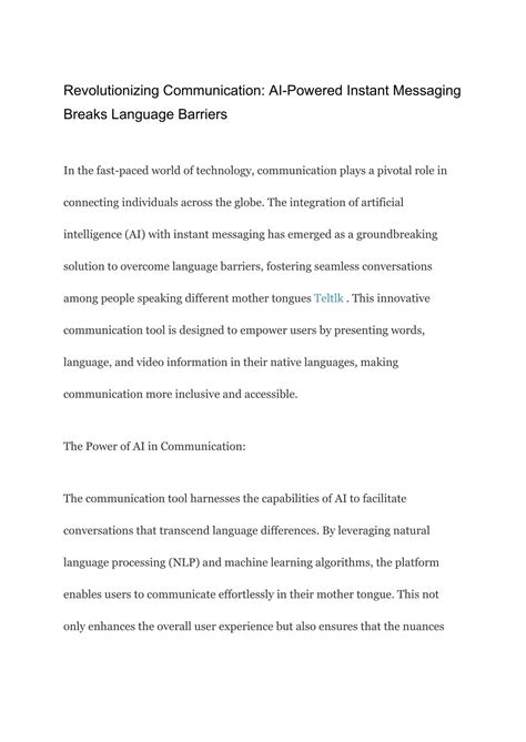 Ppt Revolutionizing Communication Ai Powered Instant Messaging Breaks Language Barriers