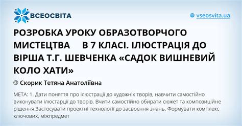 РОЗРОБКА УРОКУ ОБРАЗОТВОРЧОГО МИСТЕЦТВА В 7 КЛАСІ ІЛЮСТРАЦІЯ ДО ВІРША Т Г ШЕВЧЕНКА «САДОК