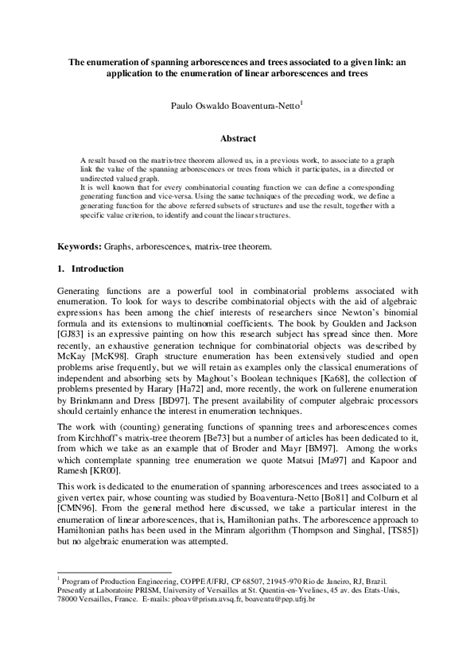 Pdf The Enumeration Of Spanning Arborescences And Trees Associated To A Given Link An