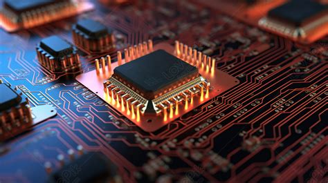내장형 전자 칩이 포함된 회로 기판의 3d 렌더링으로 시각적 효과 향상 컴퓨터 기술 배경 시각적 배경 디지털 기술 배경