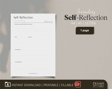 Self Reflection Template Minimal PDF Fillable Printable Journal Page Daily Reflection Planner