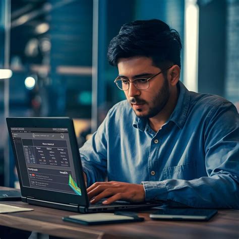 Male Programmer Working On Desktop Computer At Desk In Office Premium