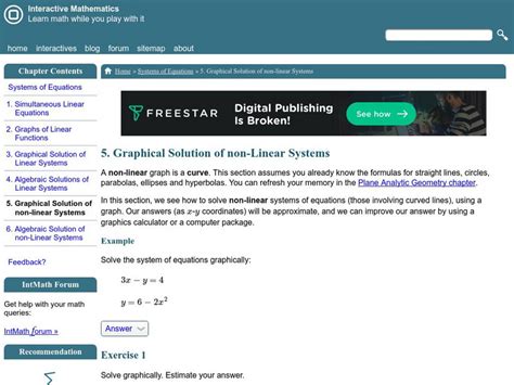 Interactive Mathematics Graphical Solution Of Non Linear Systems