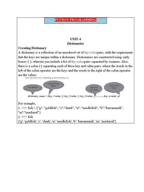Unit 4 Creating Dictionary Python Programming Descargar Gratis Pdf