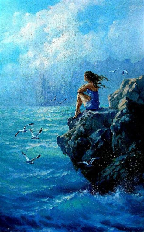 Девушка на камне картина художника 85 фото