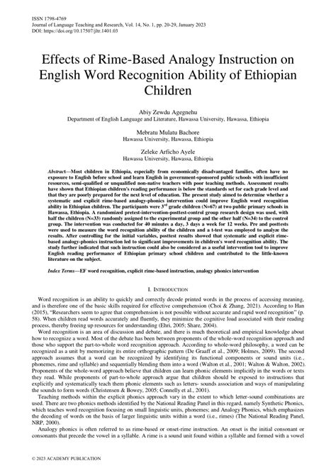 Pdf Effects Of Rime Based Analogy Instruction On English Word