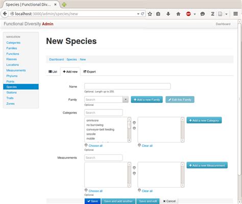 User Interface For Addition Of A New Species To The Database In A Download Scientific