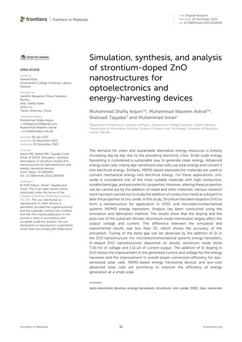 Pdf Simulation Synthesis And Analysis Of Strontium Doped Zno Nanostructures For