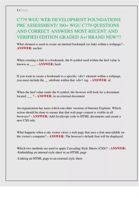 C Wgu Web Development Foundations Pre Assessment Wgu C Web