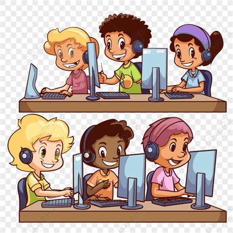 컴퓨터에 학생 벡터상표클립 아트만화 Png 일러스트 무료 다운로드 Lovepik
