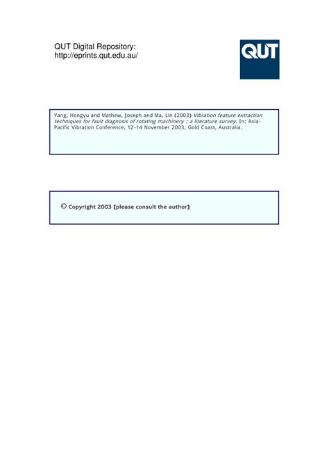 PDF Vibration Feature Extraction Techniques For Fault Diagnosis Of Rotating Machinery A