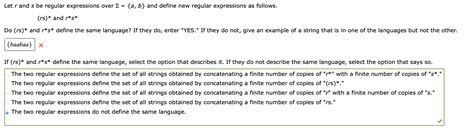 solved let r and s be regular expressions over {a b} and