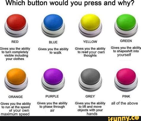 Which Button Would You Press And Why Red Blue Yellow Green Lity Gives You The Ability Ives You