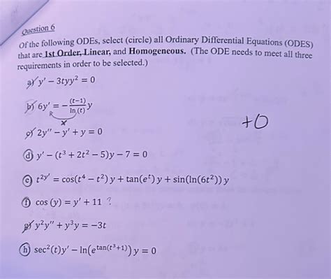 Solved Question 6 Of The Following Odes Select Circle All