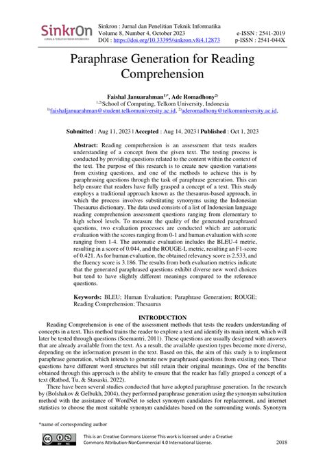 Pdf Paraphrase Generation For Reading Comprehension