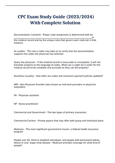 CPC Exam Study Guide 2023 2024 With Complete Solution CPC Stuvia US