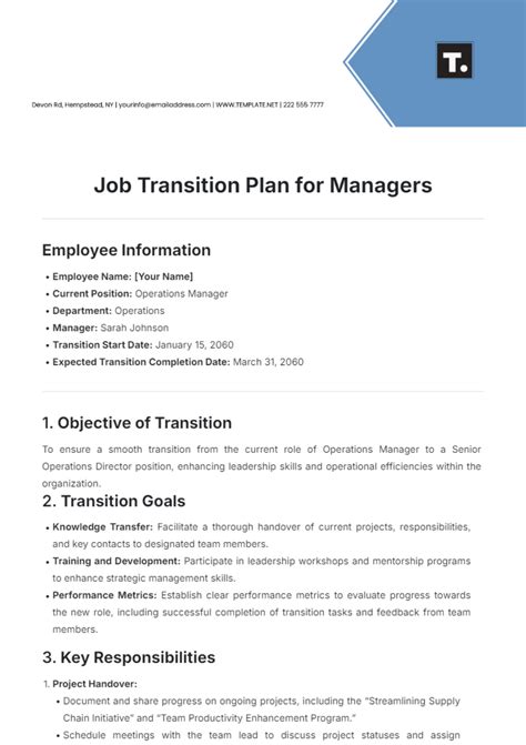 Free Job Transition Plan For Managers Template To Edit Online