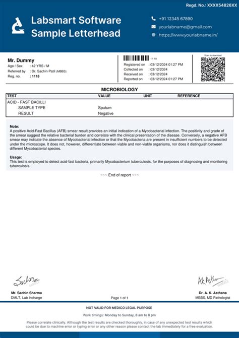 Acid Fast Bacilli Report Format Ms Word And Pdf