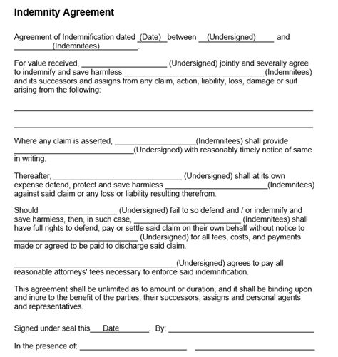 Letter Of Indemnity Template