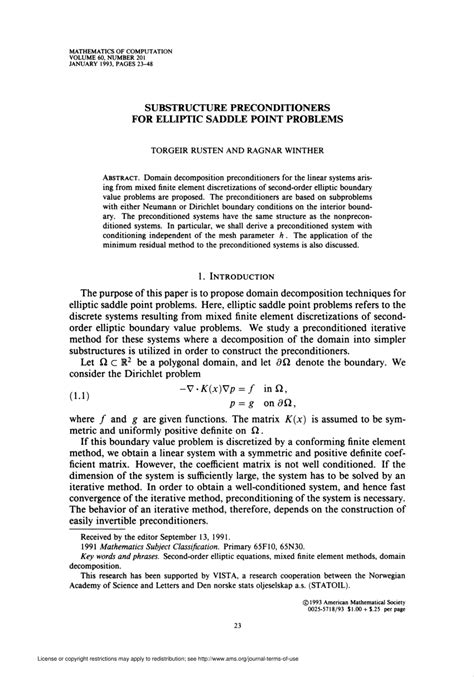 Pdf Substructure Preconditioners For Elliptic Saddle Point Problems