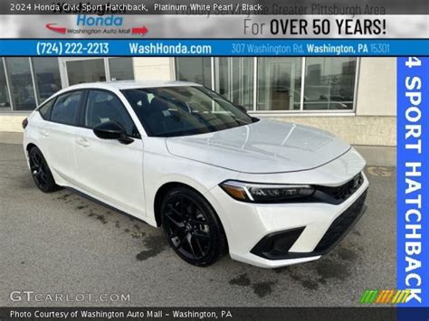 Platinum White Pearl 2024 Honda Civic Sport Hatchback Black