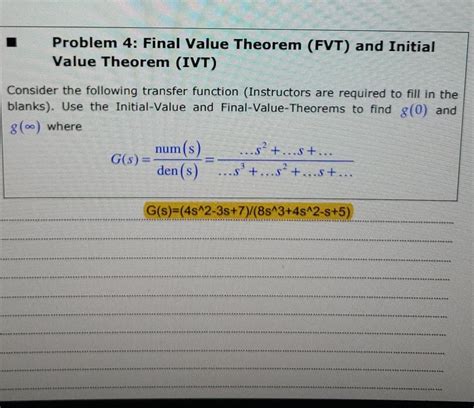 Solved Problem Final Value Theorem FVT And Initial Chegg