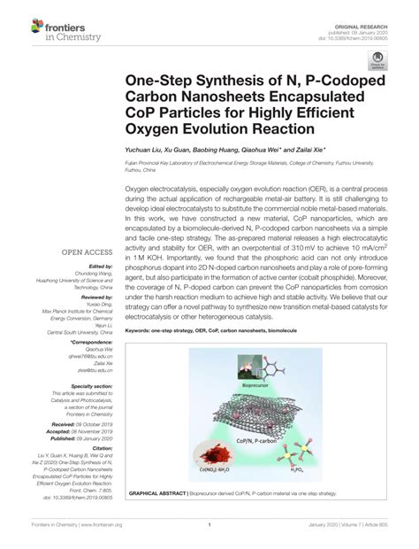 PDF One Step Synthesis Of N P Codoped Carbon Nanosheets Encapsulated CoP Particles For Highly