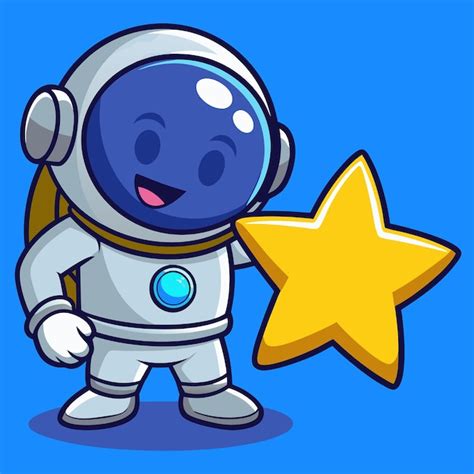 우주에서 별을 만지는 귀여운 우주비행사 만화 터 아이콘 일러스트 과학 기술 아이콘 개념 고립된 프리미엄 터 평면 만화 스타일 프리미엄 Ai 생성 벡터