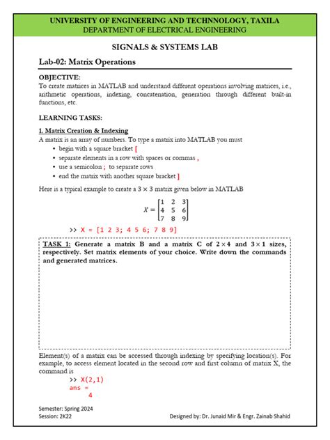 Lab 02 Matrix Operations Pdf Matrix Mathematics System Of Linear Equations