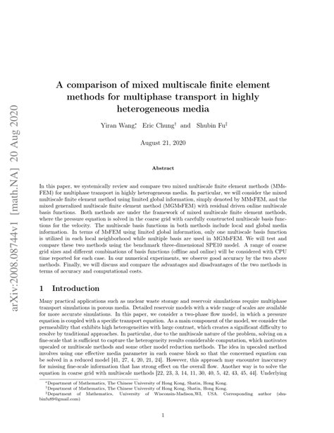 Pdf A Comparison Of Mixed Multiscale Finite Element Methods For Multiphase Transport In Highly