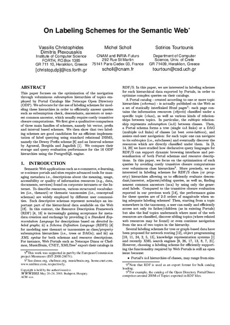 Pdf On Labeling Schemes For The Semantic Web