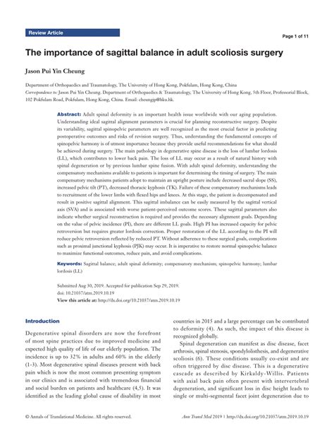 Pdf The Importance Of Sagittal Balance In Adult Scoliosis Surgery