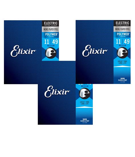 Elixir Guitar Strings 3 Pack Electric Polyweb 12100 Medium 11 49