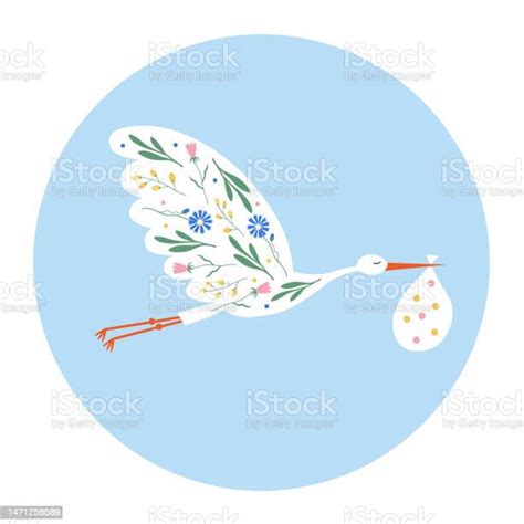 นกกระสาการ์ตูนน่ารักและทารก ภาพประกอบของนกบินที่อุ้มทารกแรกเกิด เทมเพลตการออกแบบสําหรั ภาพประกอบ